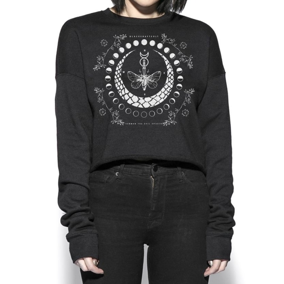 Blackcraft Cult | Tops | Blackcraft Cult Moth Moon Phase Cropped Crewneck Size L | Poshmark
